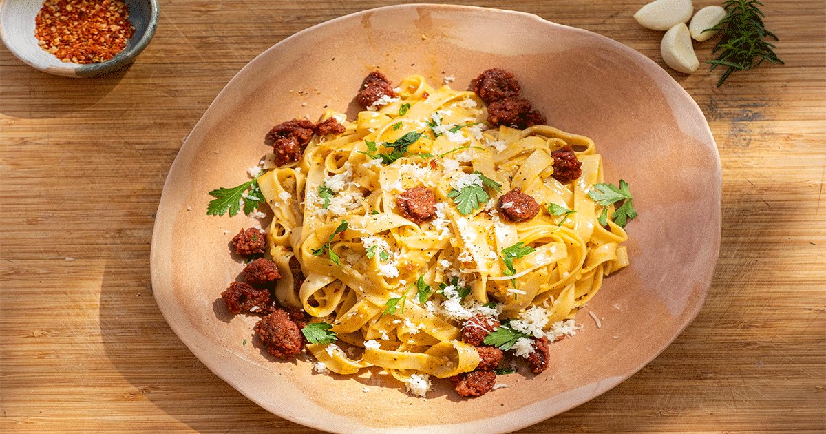 Sujuk à la carbonara recipe by Chef Farid Chehabe